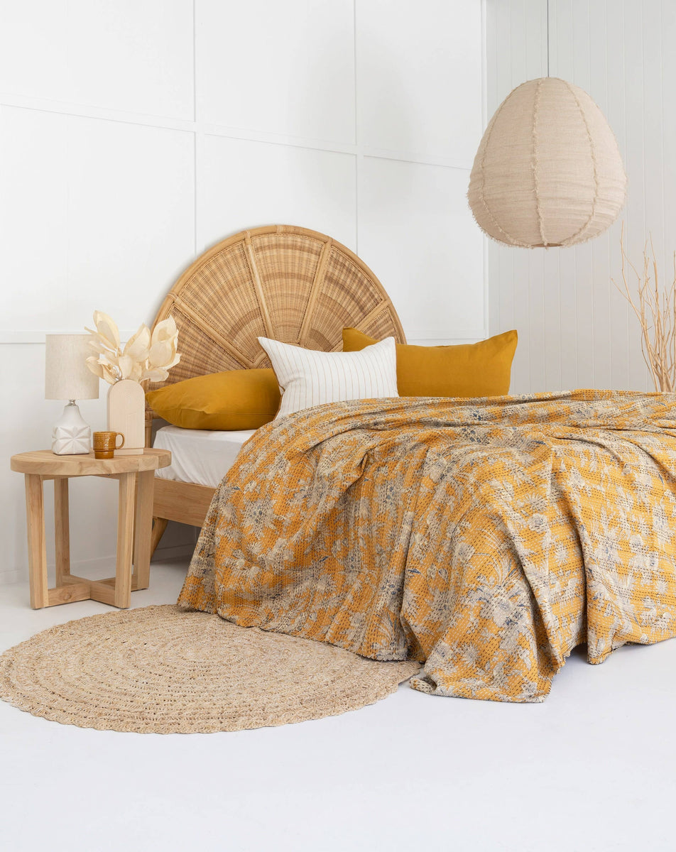 Kantha Quilt Indian Quilt Block Print Quilt Bedspread – Keepin' Breezy